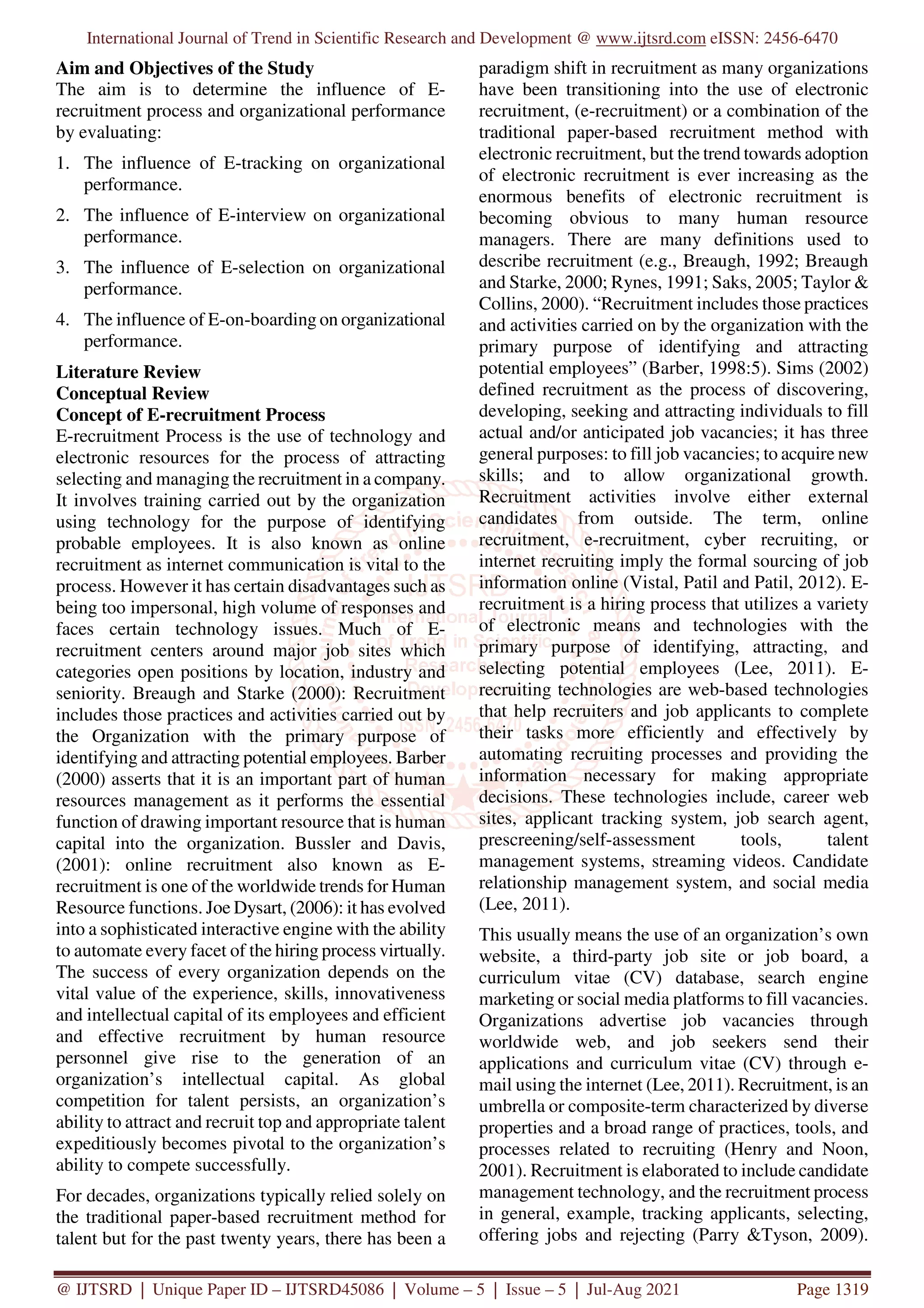 E Recruitment Process and Organizational Performance A Literature ...