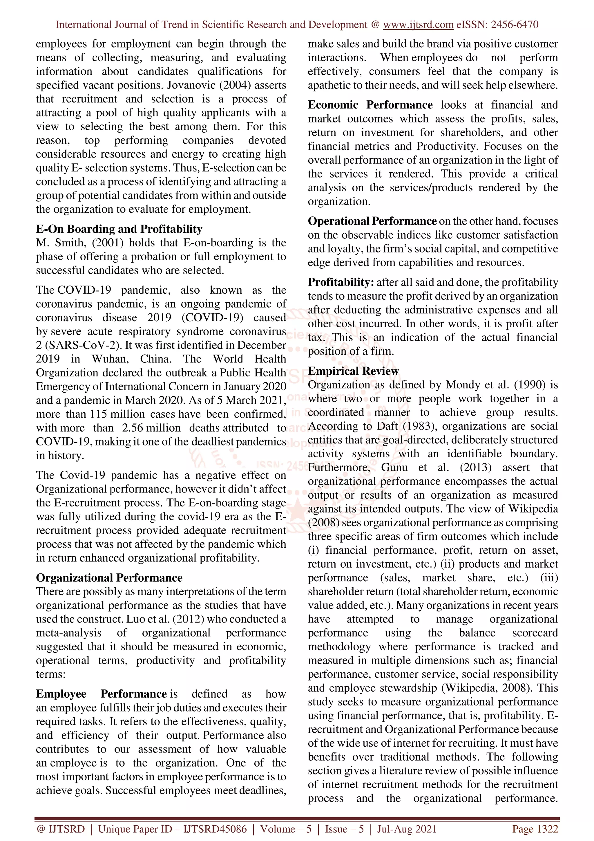 E Recruitment Process and Organizational Performance A Literature ...