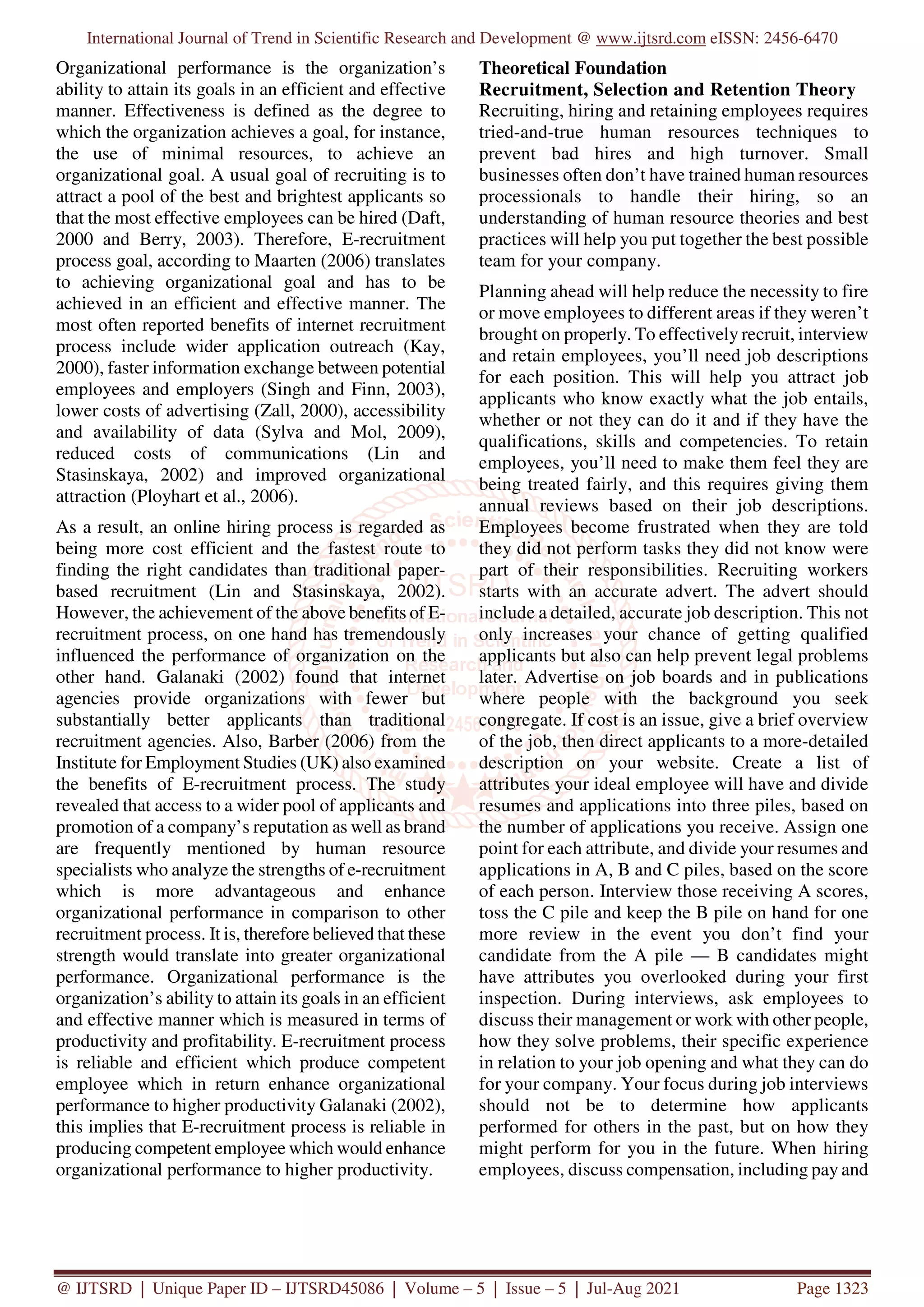 E Recruitment Process and Organizational Performance A Literature Review | PDF