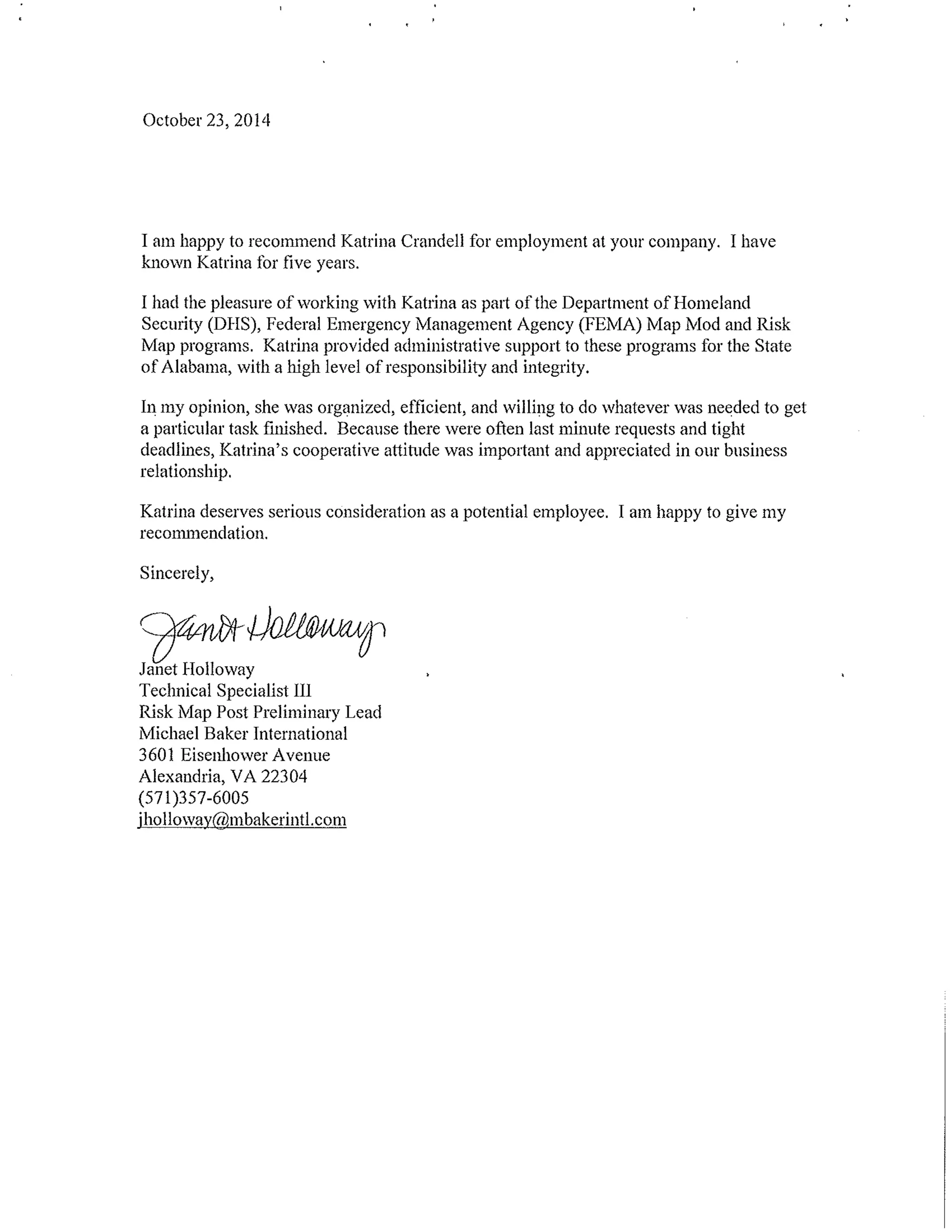 Janet Hollway Recommendation Letter | PDF