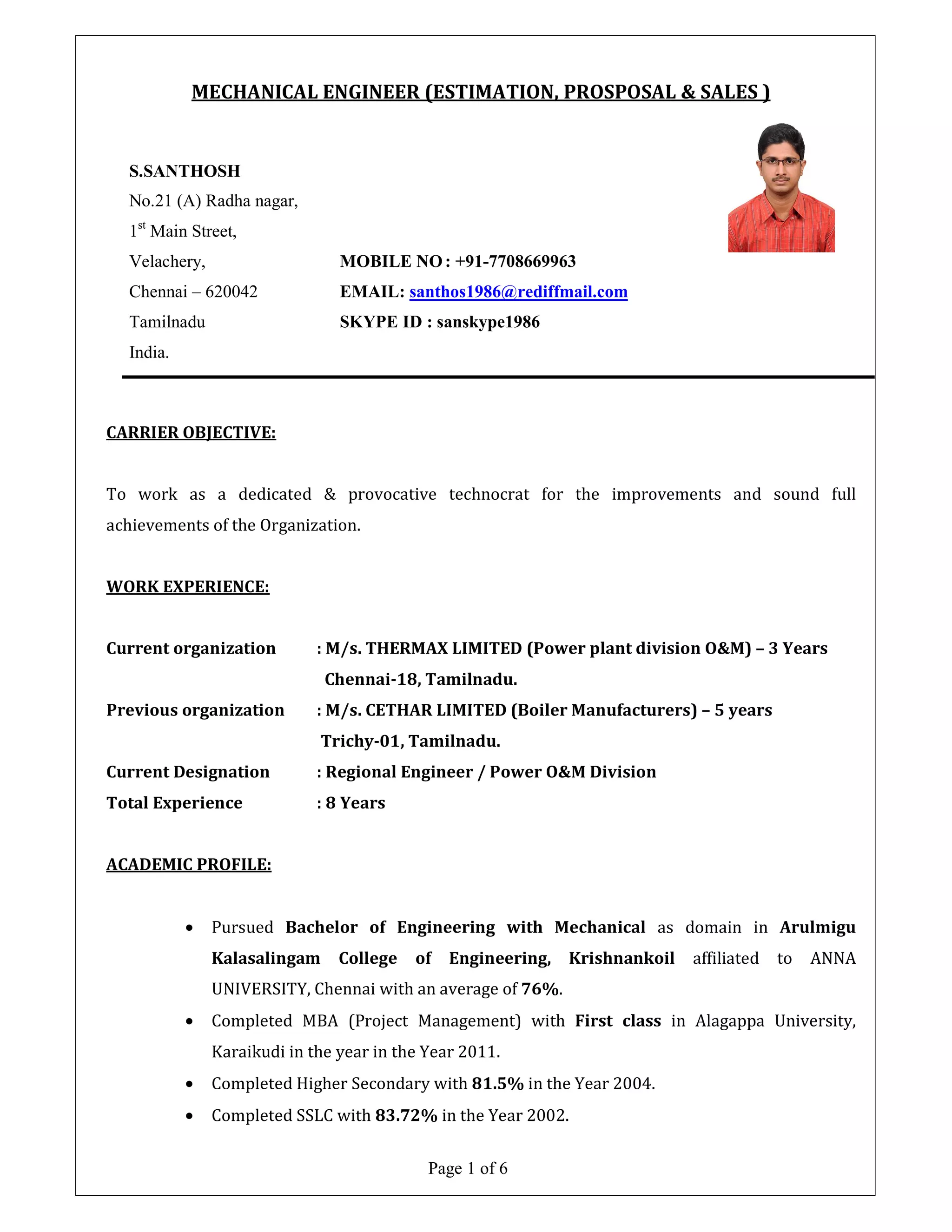 Santhosh Resume updated | PDF | Power and Energy Industry | Industries