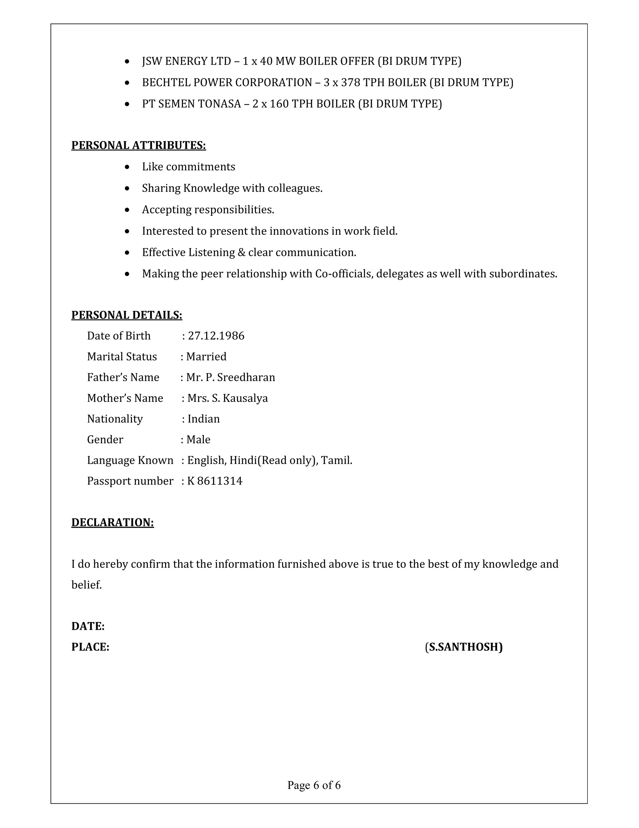 Santhosh Resume updated | PDF | Power and Energy Industry | Industries