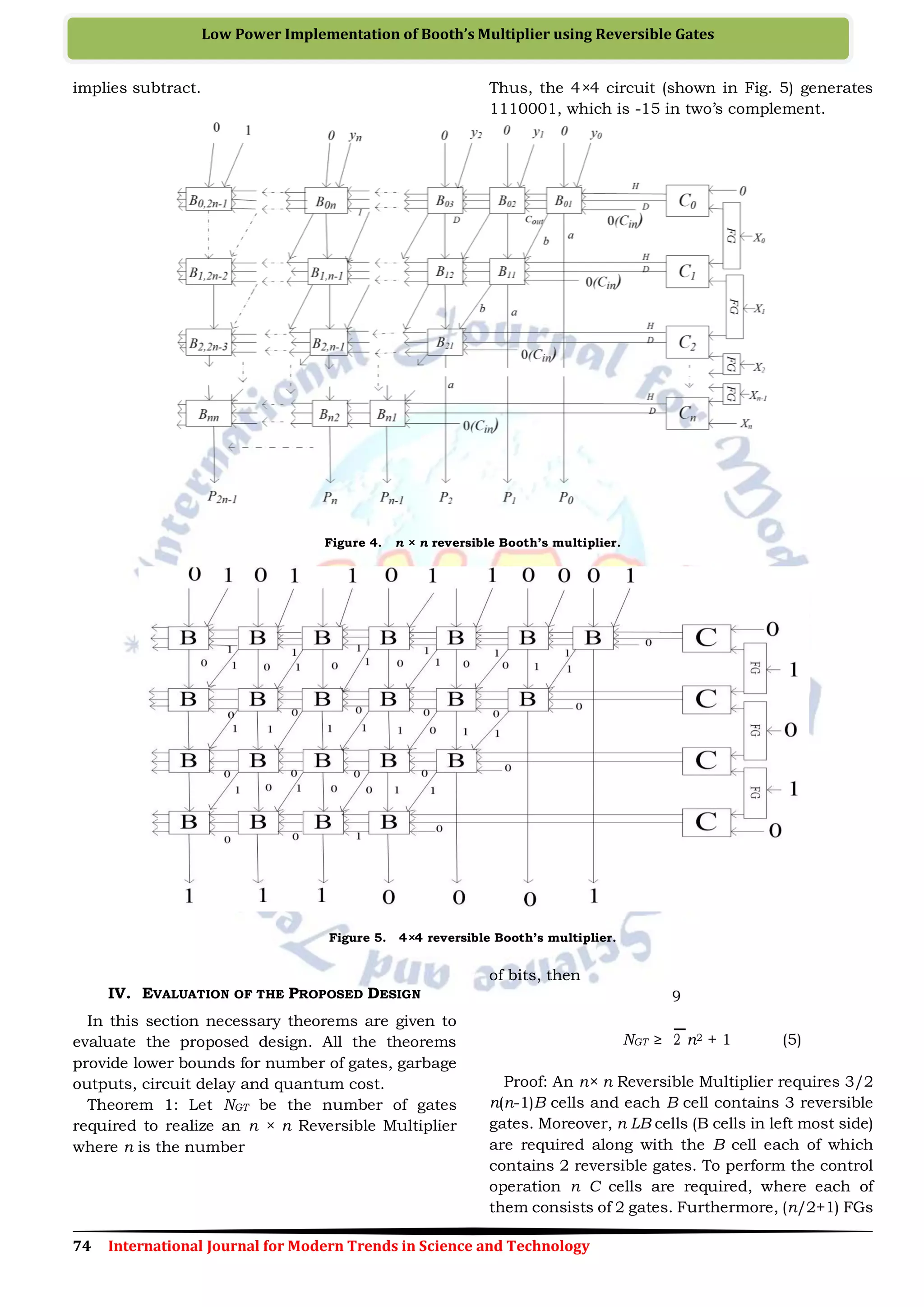 Low Power Implementation of Booth’s Multiplier using Reversible Gates | PDF