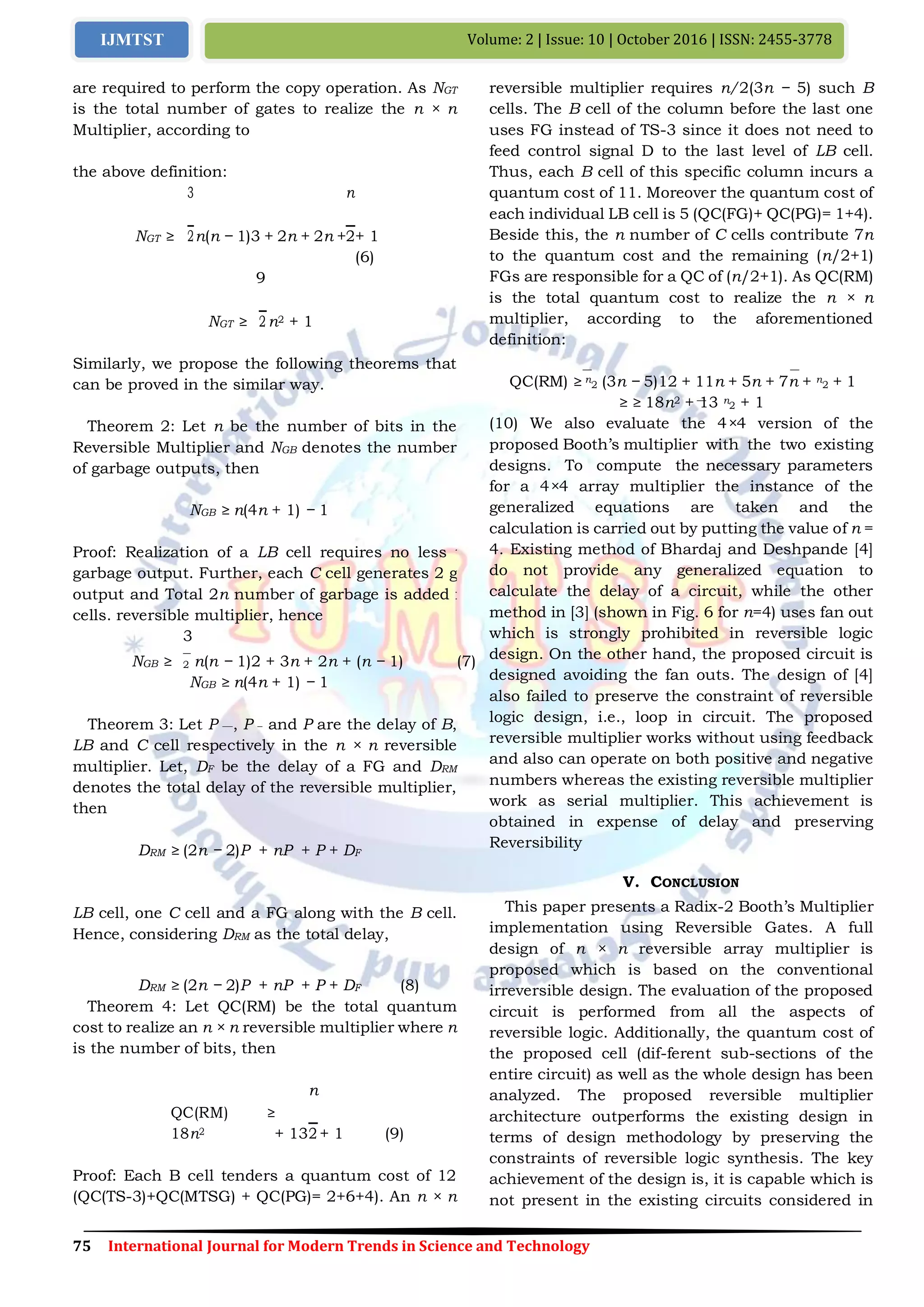 Low Power Implementation of Booth’s Multiplier using Reversible Gates | PDF