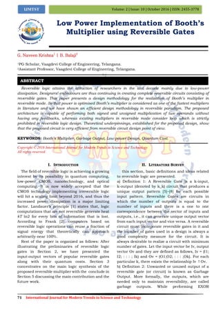 Low Power Implementation of Booth’s Multiplier using Reversible Gates | PDF