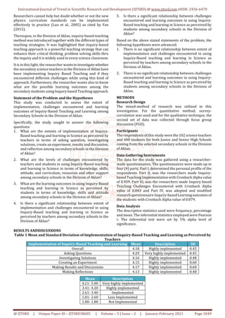 Inquiry Based Teaching and Learning in Science It’s Extent of ...
