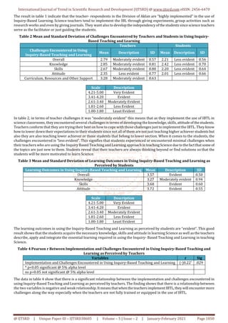 Inquiry Based Teaching and Learning in Science It’s Extent of ...