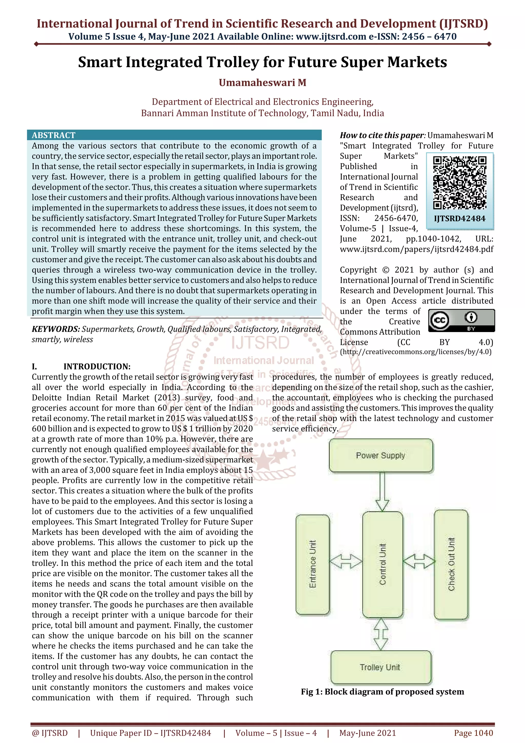 Smart Integrated Trolley for Future Super Markets | PDF | Internet of ...