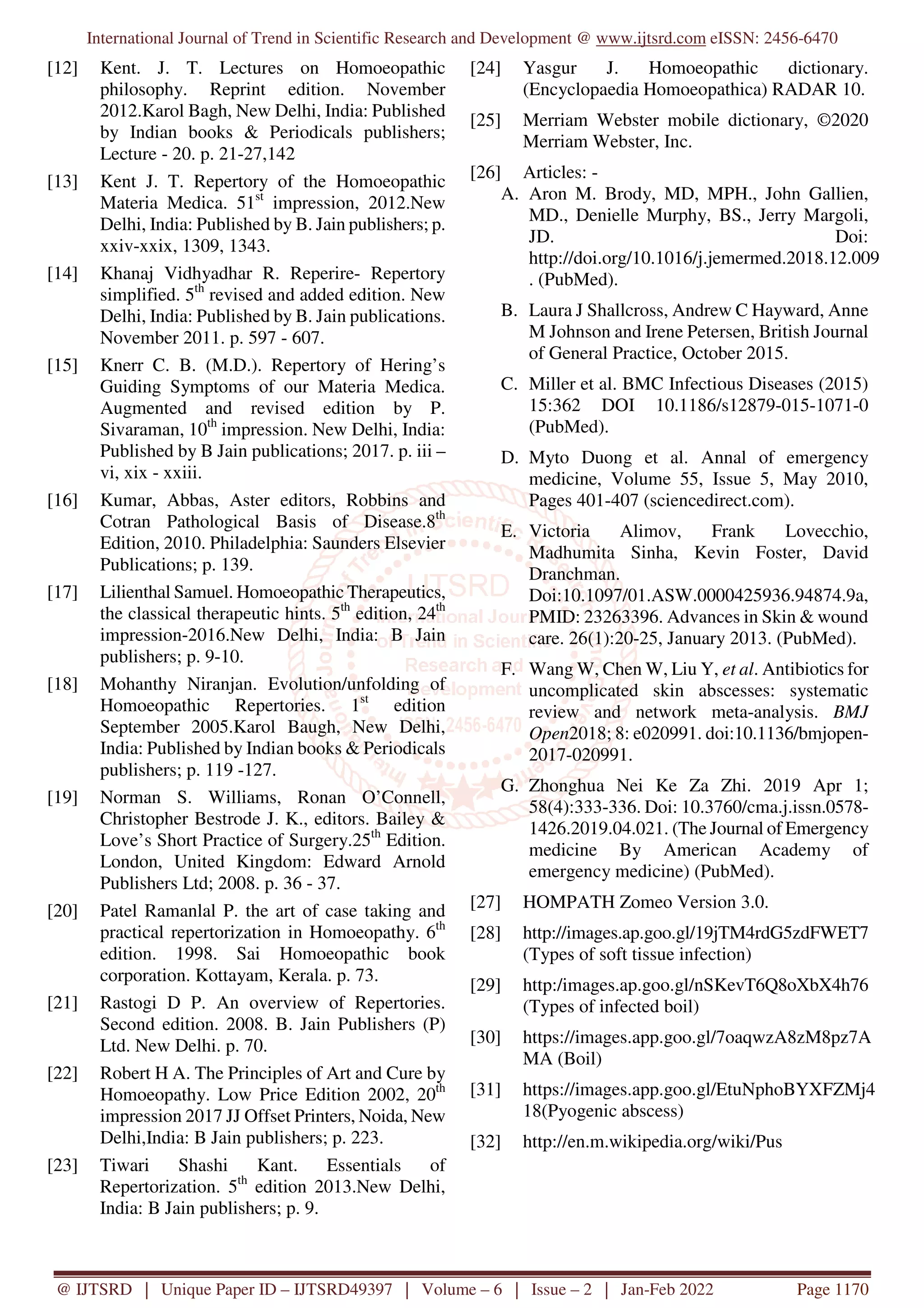 Utility of Homoepathic Medicines in Cases of “Cuteneous Suppuration Boils and Abscess ” from ...