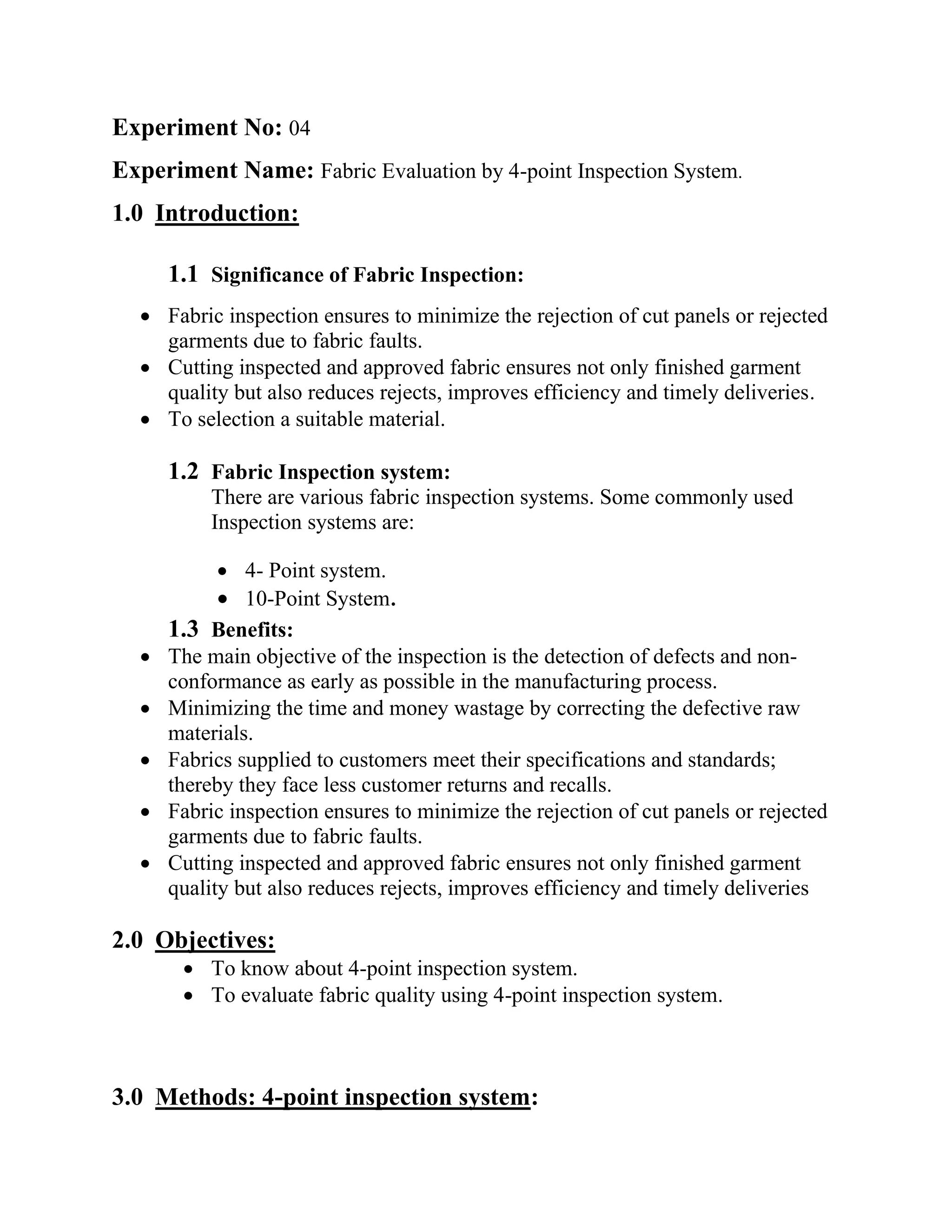 Fabric Evaluation by 4-point Inspection System | PDF