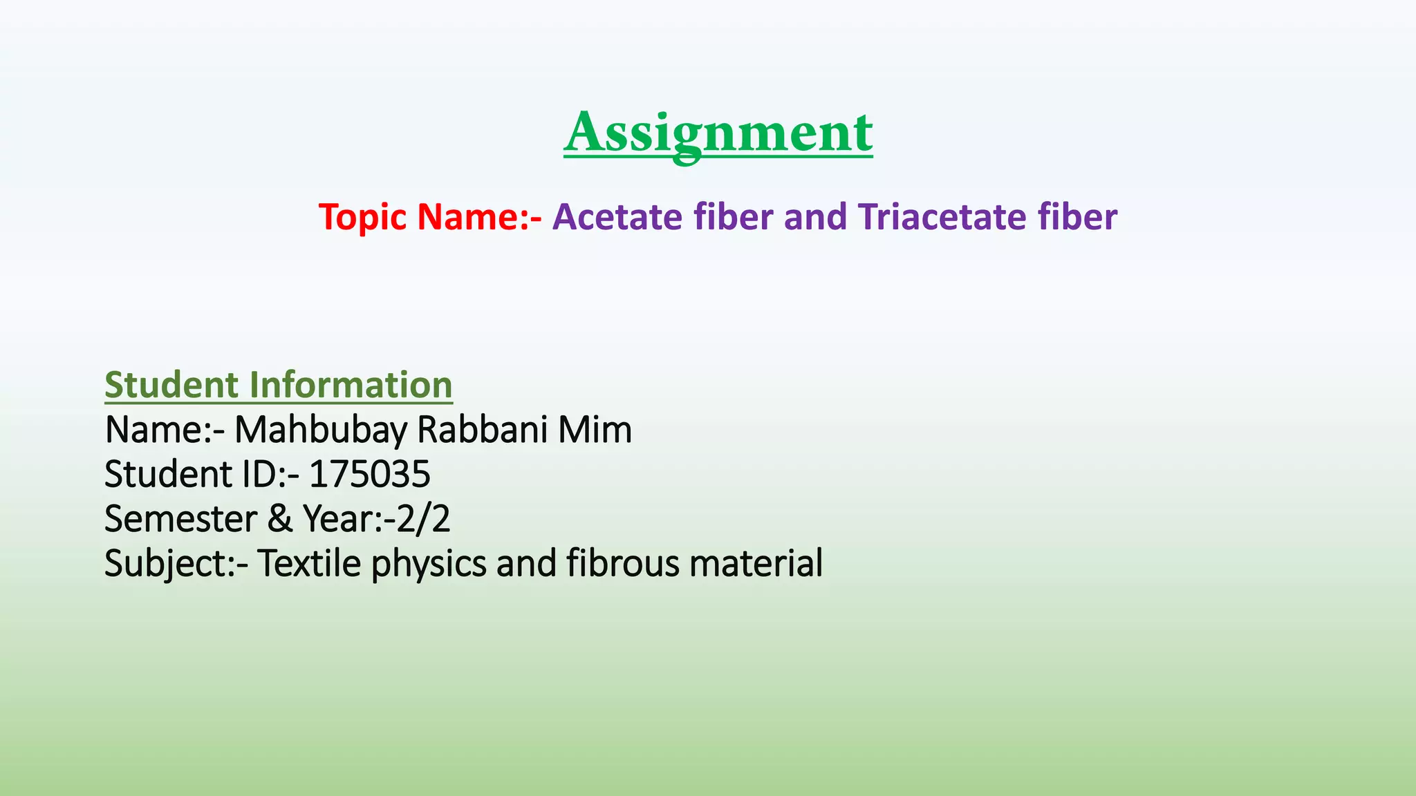 Acetate and Triacetate fiber | PDF