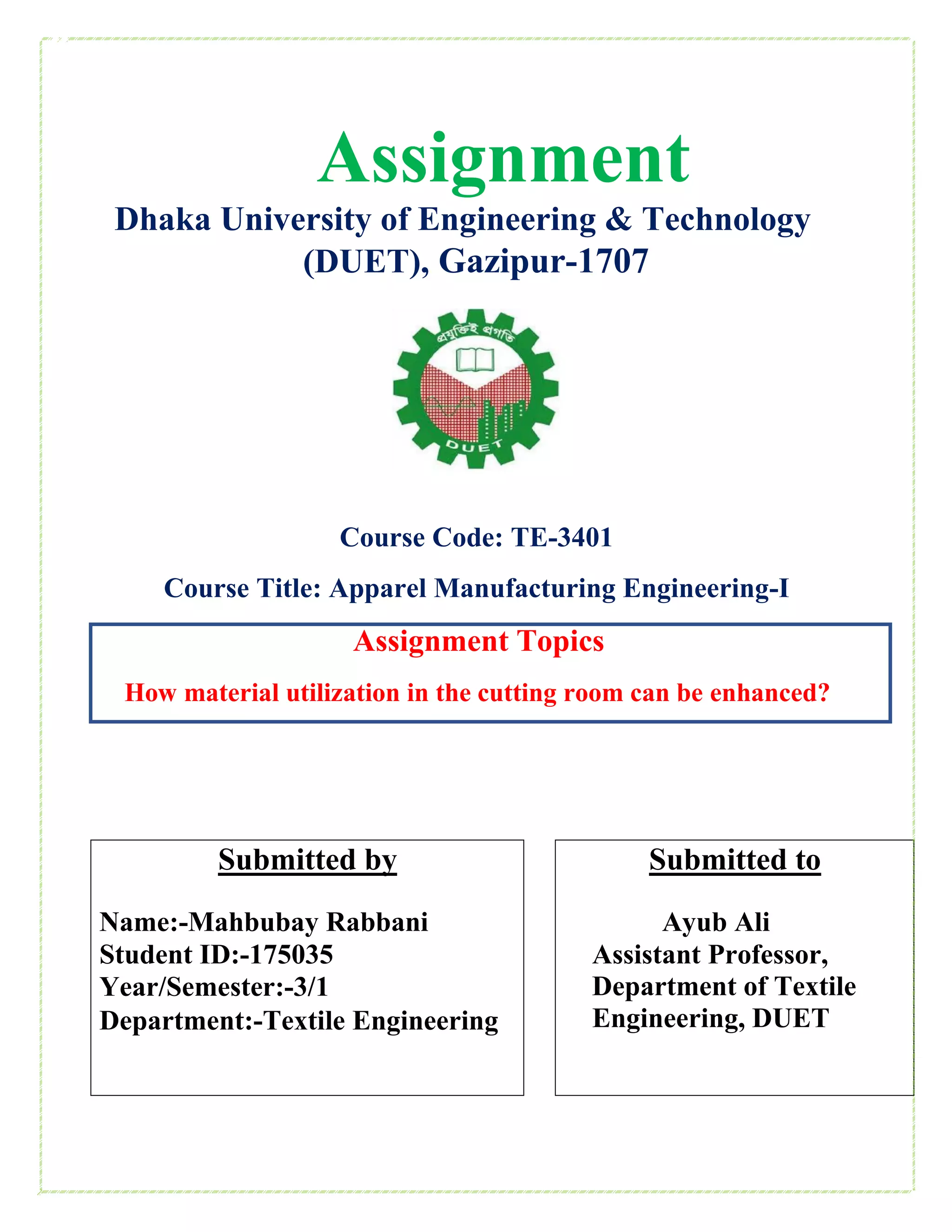 175035 apparel assignment cutting | PDF