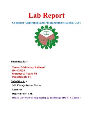 175035 cse lab 01 | PDF | Programming Languages | Computing
