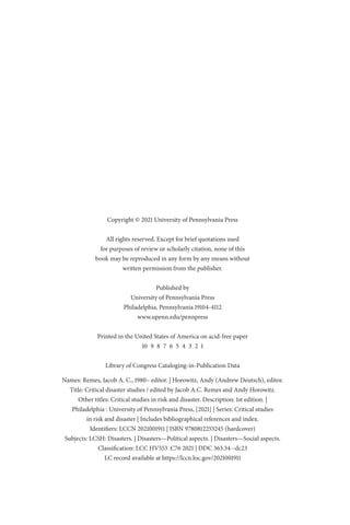 Critical Disaster Studies Jacob Ac Remes Editor Andy Horowitz Editor | PDF
