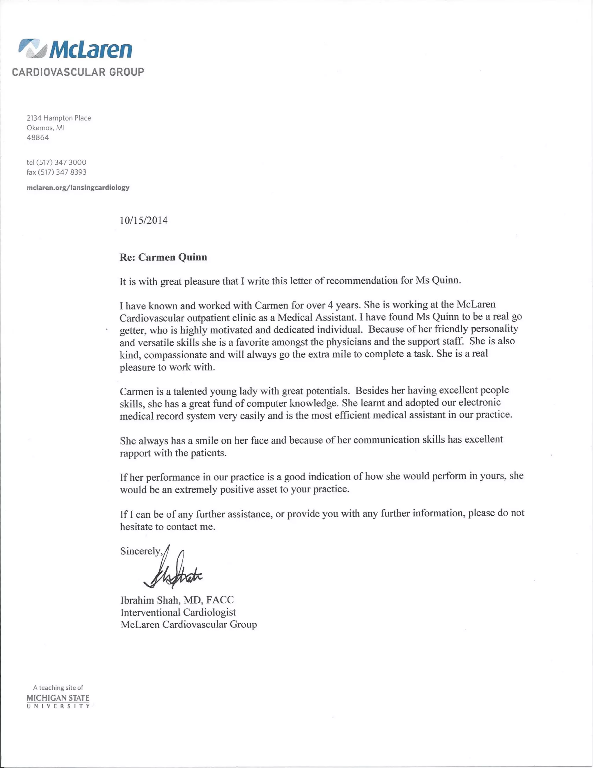 Letter of Rec-Dr. Shah | PDF