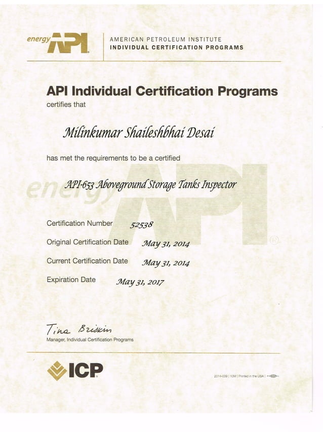 Milinkumar-API-653 Certificate | PDF