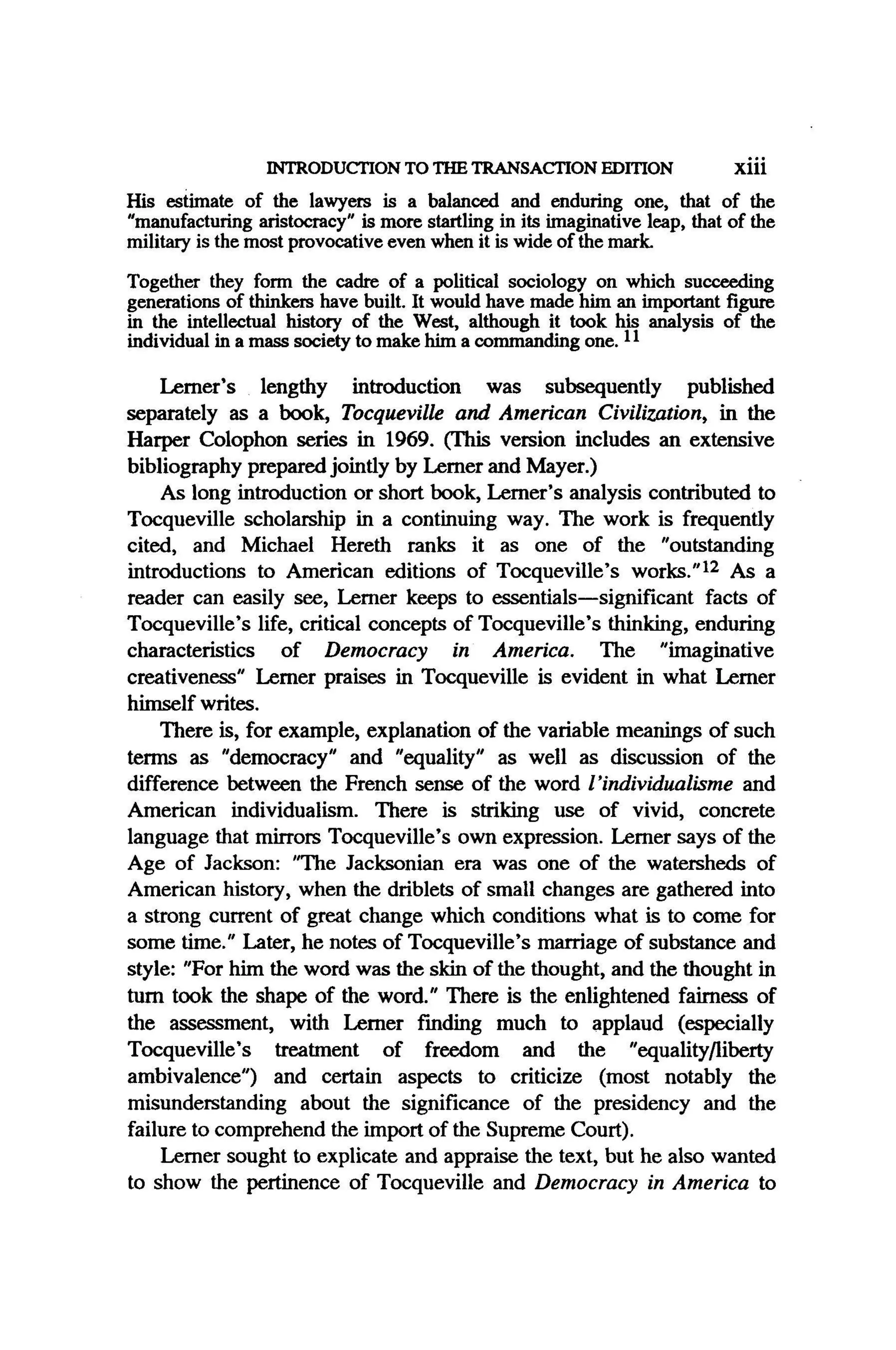 Tocqueville American Civilization Max Lerner | PDF