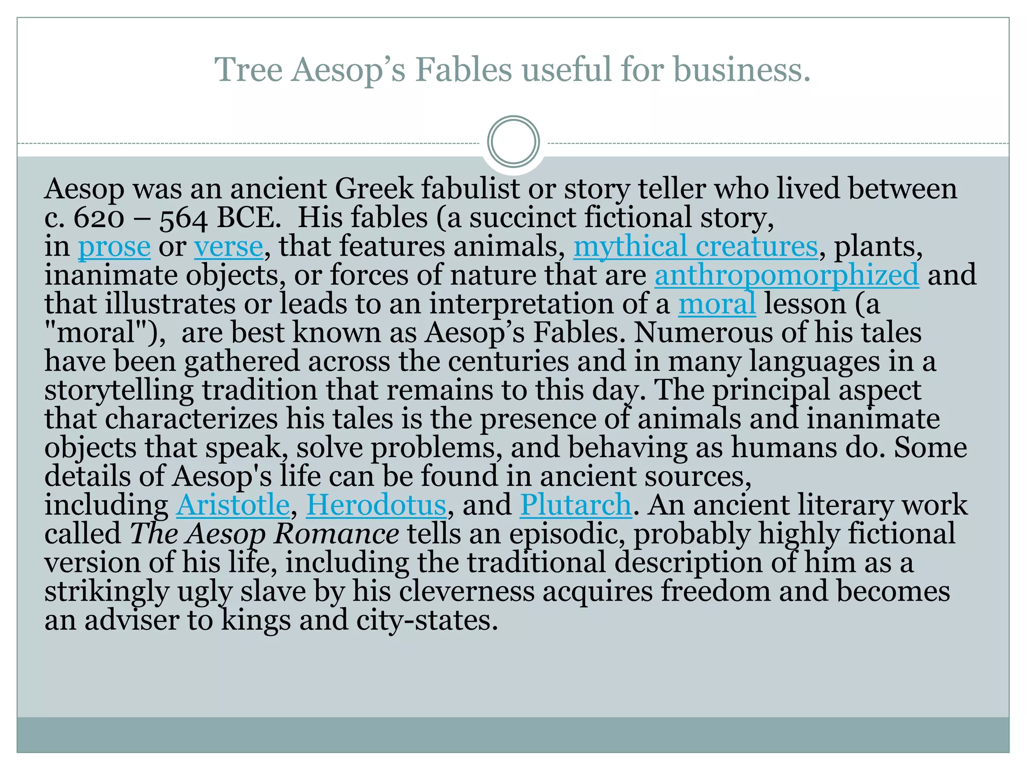 Tree Aesop’s Fables useful for business | PPT