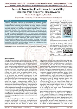 Forensic Accounting Practices and Accountability Evidence from Ministry of Finance, Awka | PDF