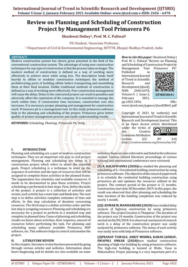 Review on Planning and Scheduling of Construction Project by Management ...