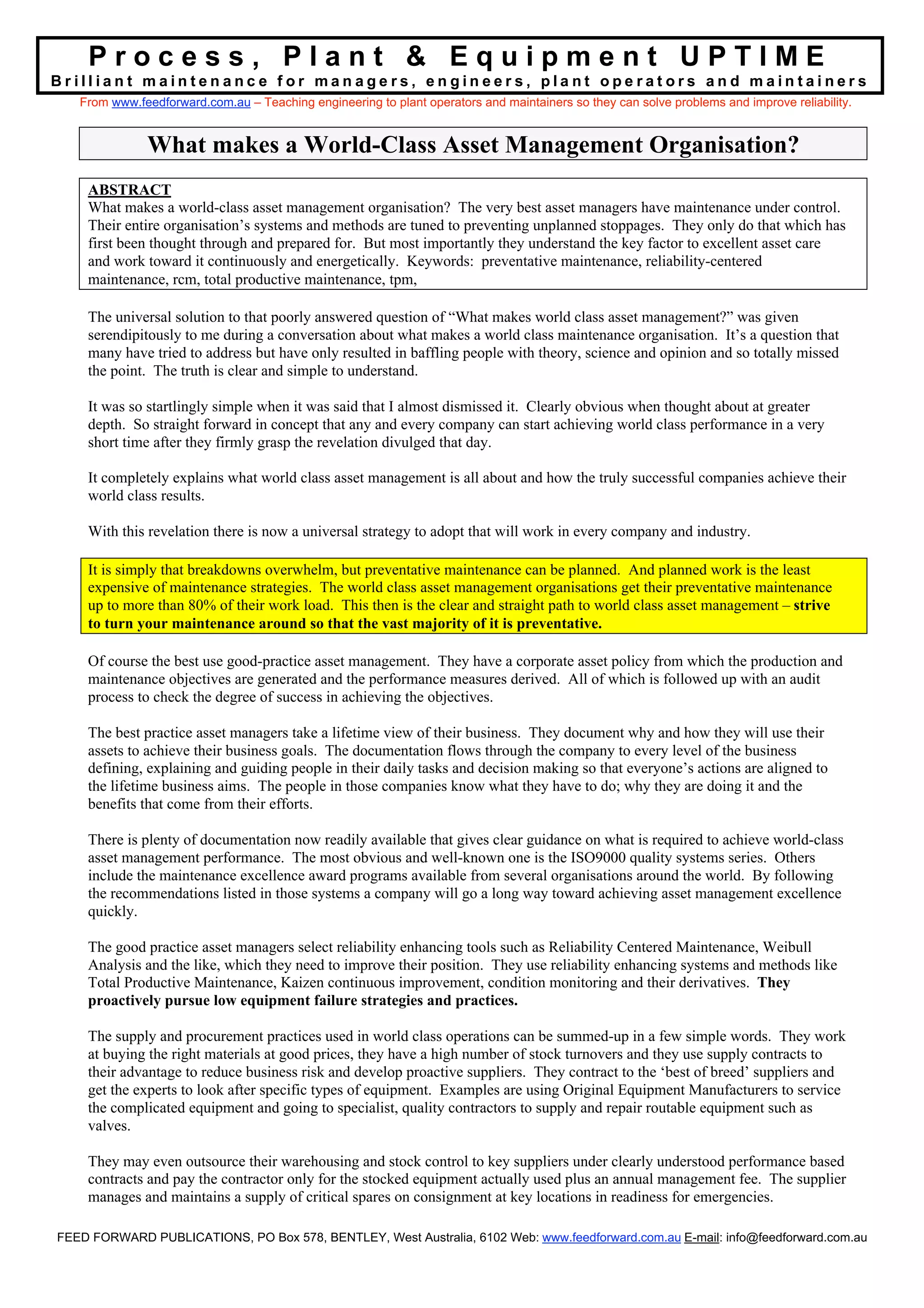 What is world-class asset management? | PDF