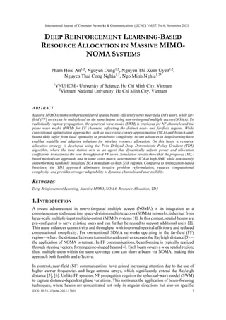 Deep Reinforcement Learning-Based Resource Allocation in Massive MIMO NOMA Systems | PDF