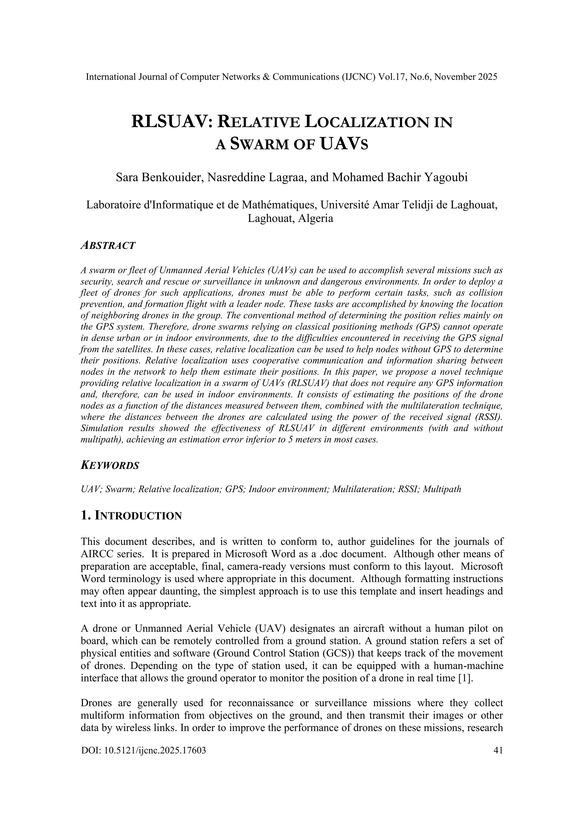 RLSUAV: Relative Localization in a Swarm of UAVS | PDF
