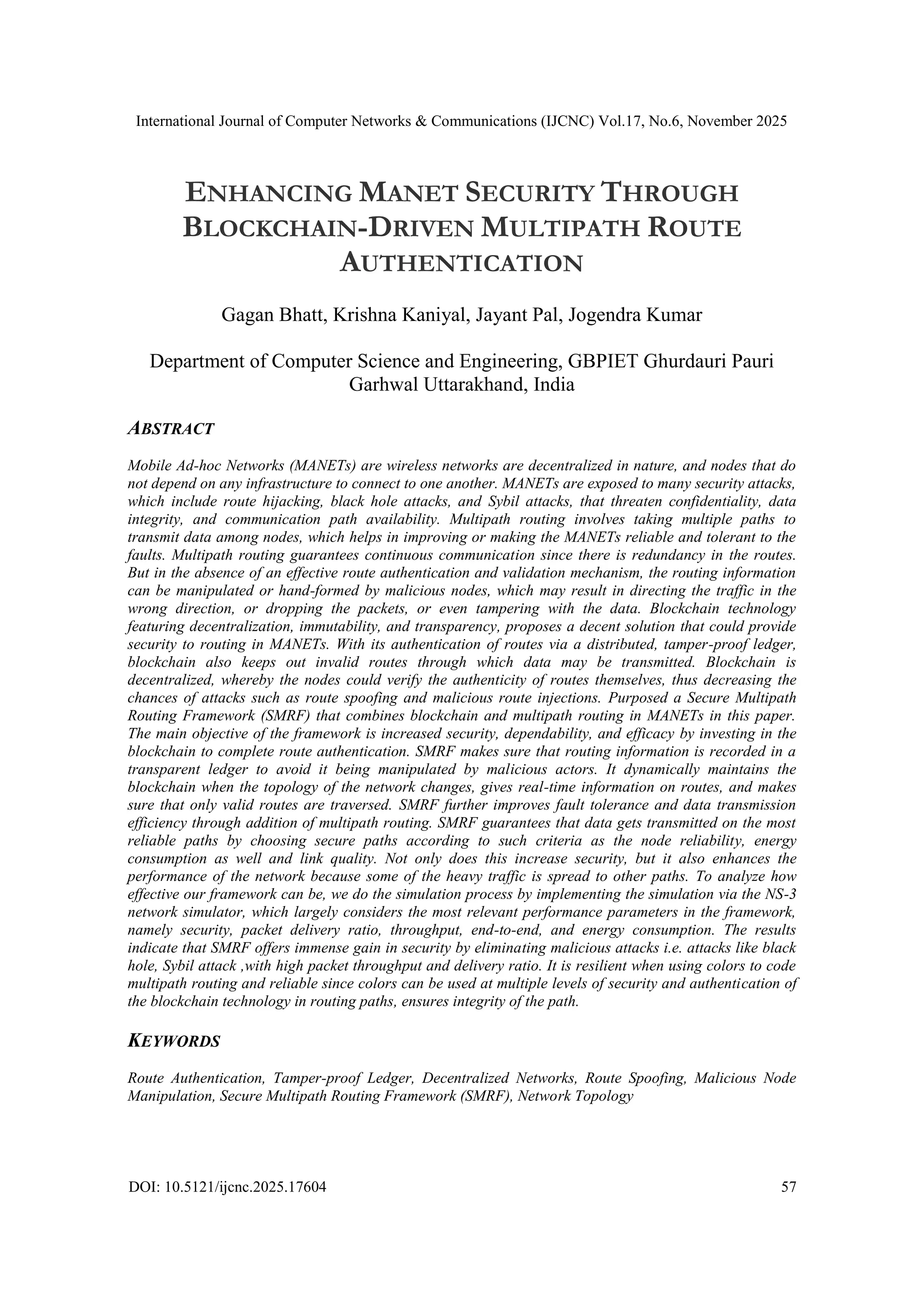 Enhancing Manet Security Through Blockchain-Driven Multipath Route ...