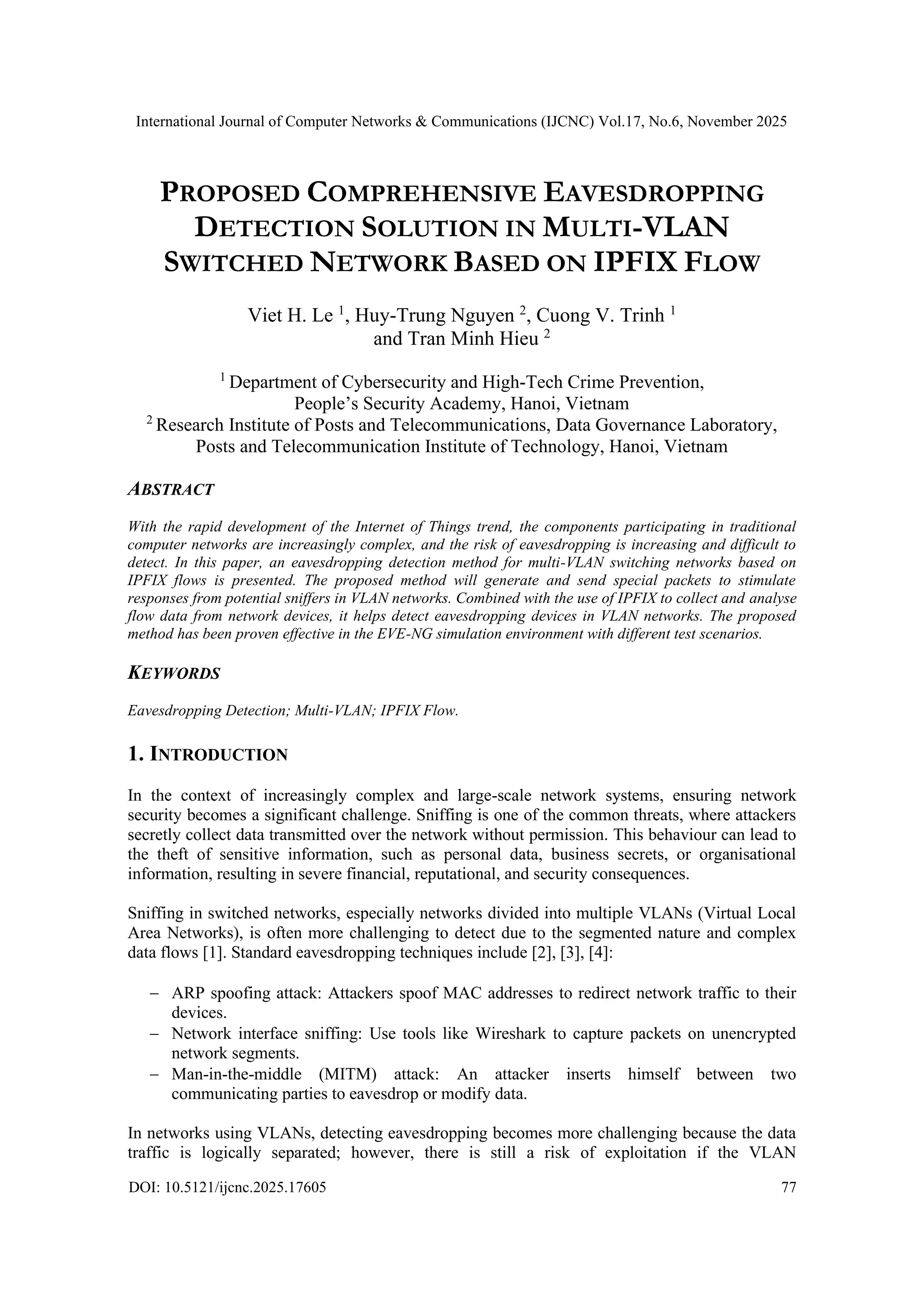 Proposed Comprehensive Eavesdropping Detection Solution in Multi-VLAN ...