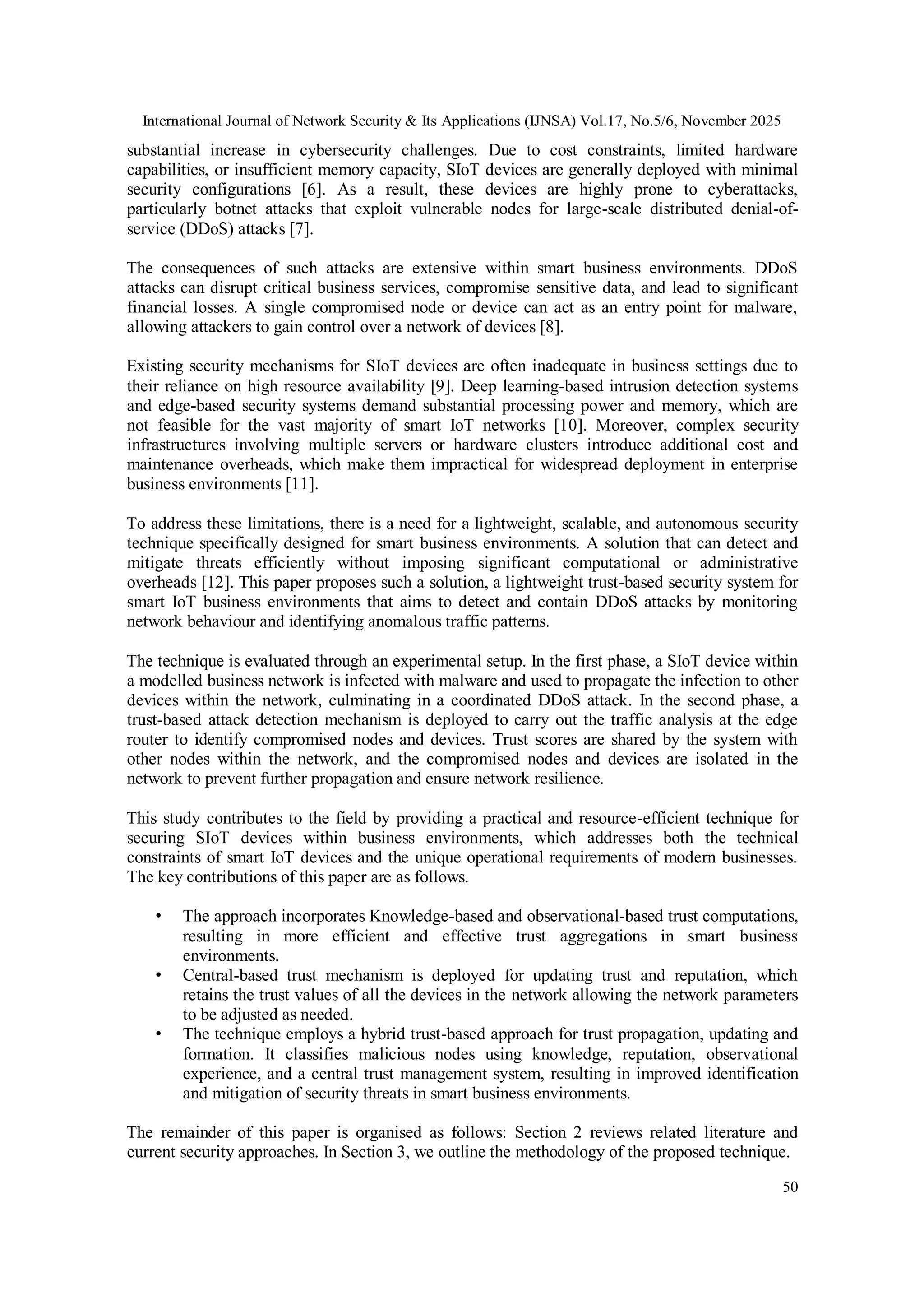 A NOVEL TRUST-BASED DDOS CYBERATTACK DETECTION MODEL FOR SMART ...