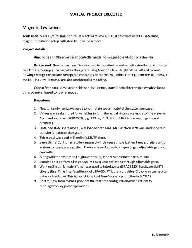 MATLAB Project details | PDF