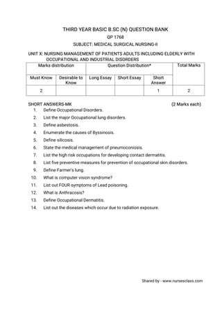 3RD YEAR B.SC NURSING 2024 BLUEPRINT QUESTION BANK MEDICAL SURGICAL ...