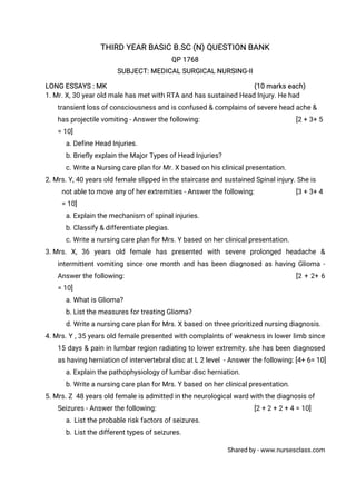 3RD YEAR B.SC NURSING 2024 BLUEPRINT QUESTION BANK MEDICAL SURGICAL ...
