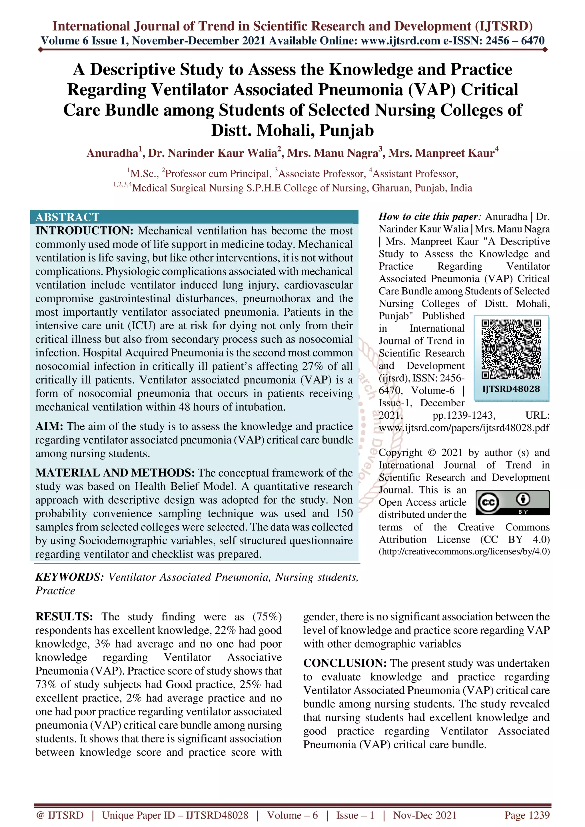 A Descriptive Study to Assess the Knowledge and Practice Regarding ...