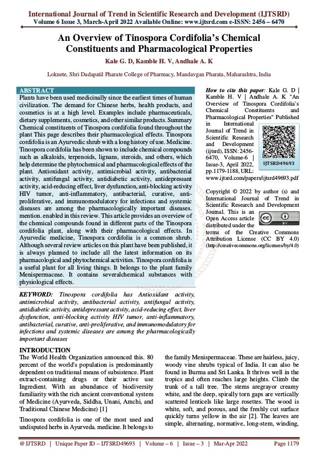 An Overview of Tinospora Cordifolia’s Chemical Constituents and Pharmacological Properties | PDF