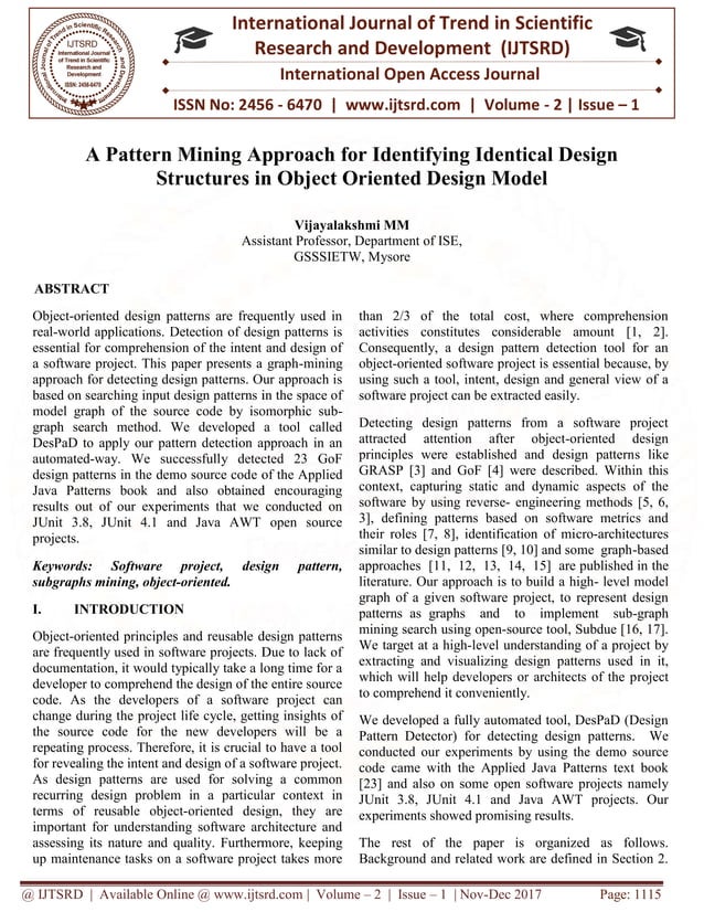 A Pattern Mining Approach for Identifying Identical Design Structures in Object Oriented Design ...