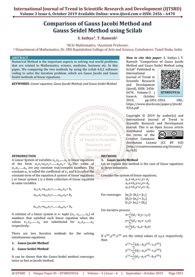 Comparison of Gauss Jacobi Method and Gauss Seidel Method using Scilab ...