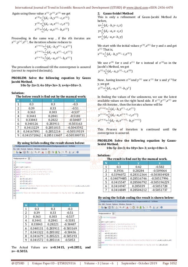 Comparison Of Gauss Jacobi Method And Gauss Seidel Method Using Scilab