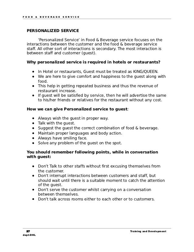 Manual For Food and Beverage Service: Manual For Food and Beverage ...