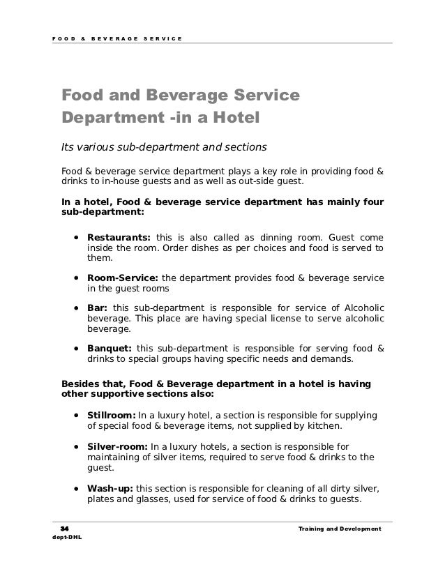 Manual For Food and Beverage Service: Manual For Food and Beverage ...