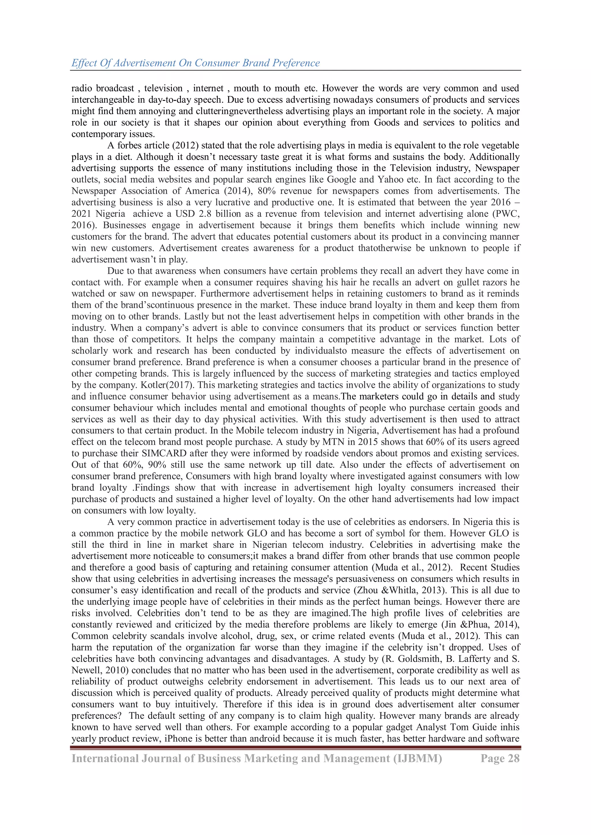 Effect of Advertisement on Consumer Brand Preference | PDF