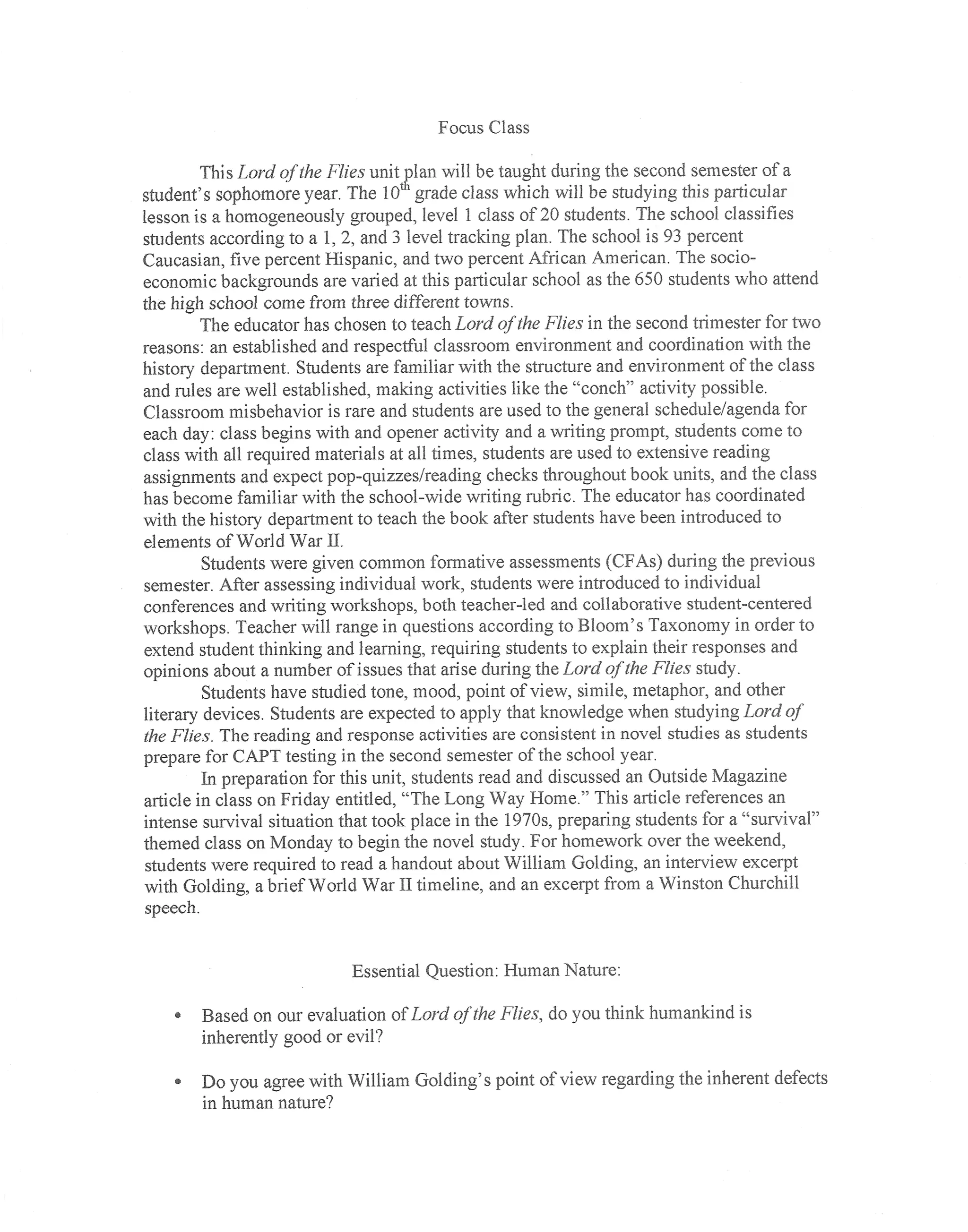 Lord of the Flies UNIT PLAN | PDF