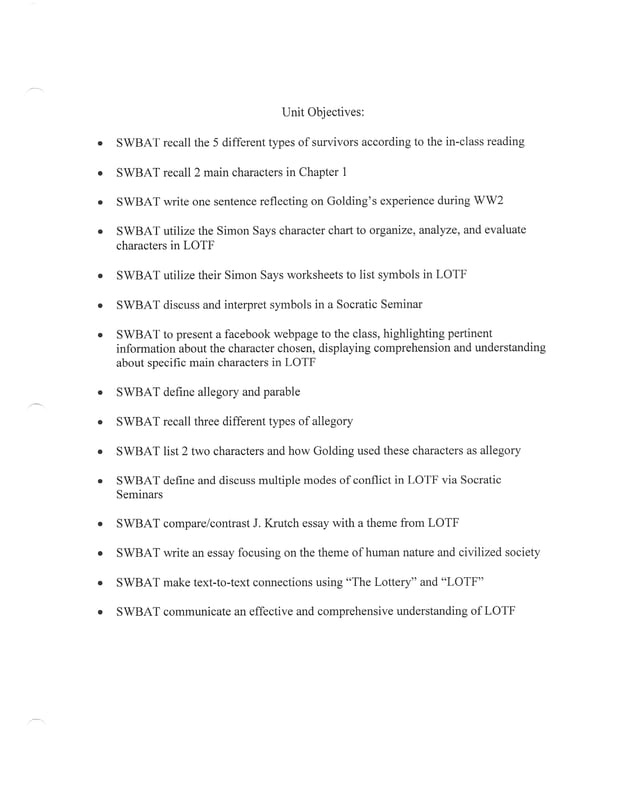 Lord of the Flies UNIT PLAN | PDF
