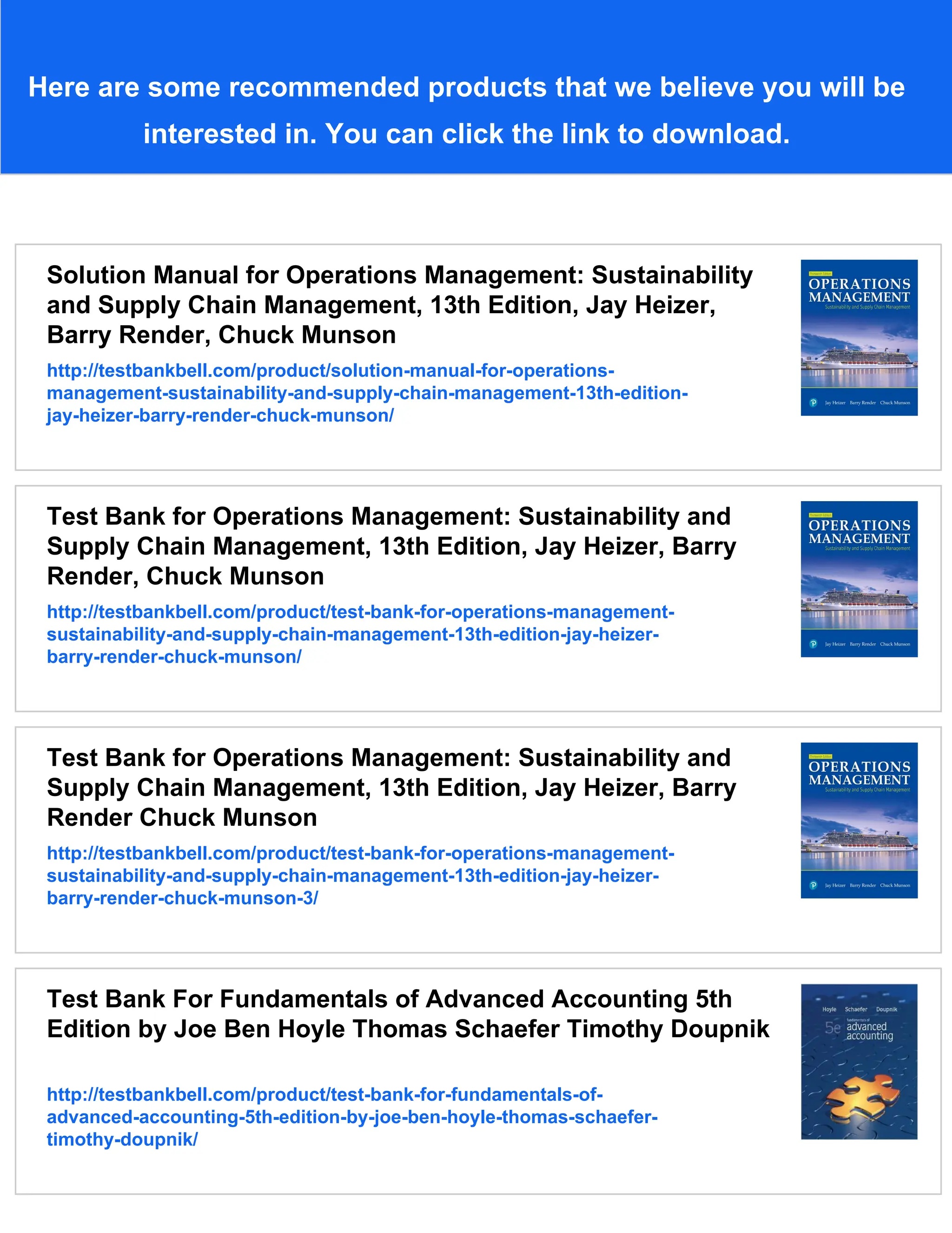 Solution Manual for Operations Management: Sustainability and Supply Chain Management, 13th ...