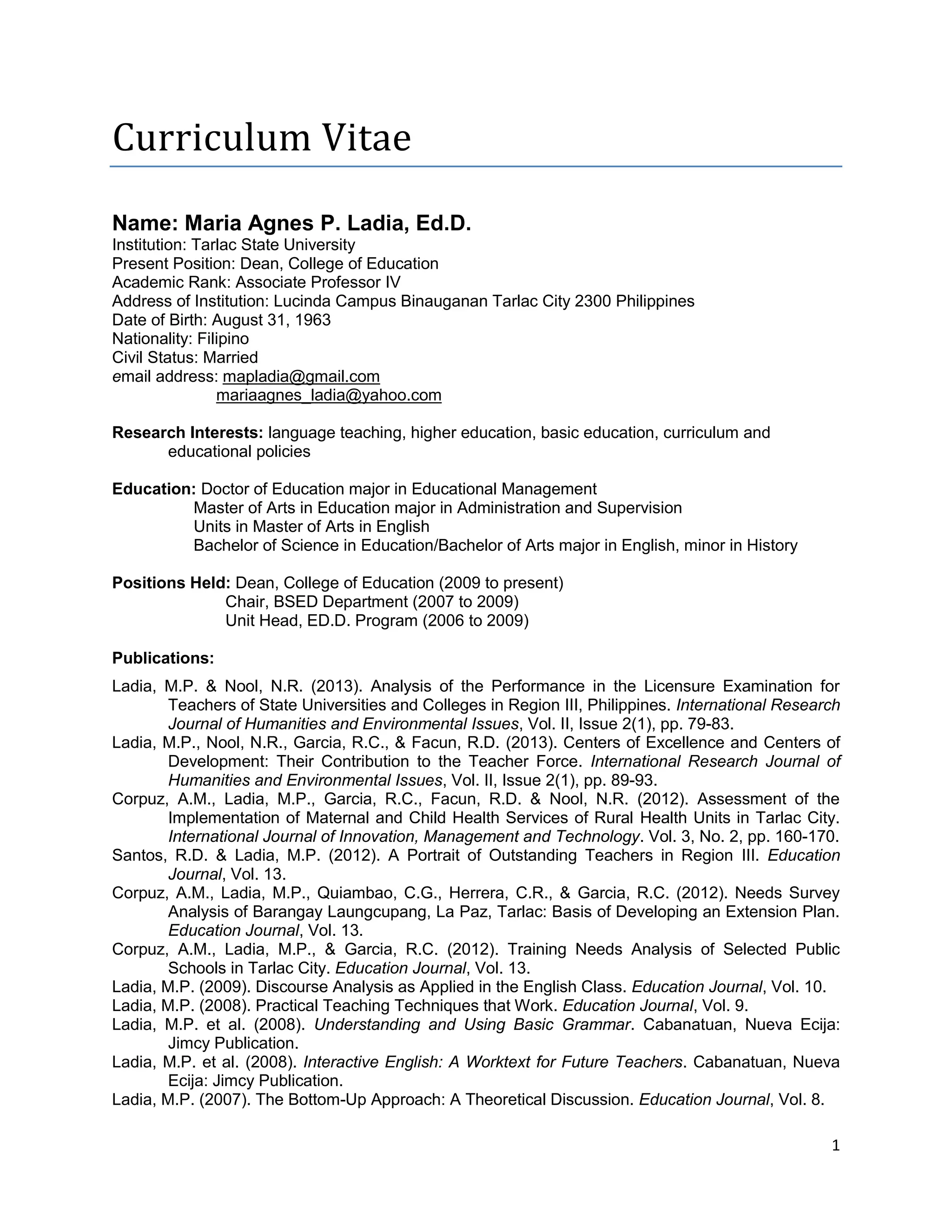curriculum vitae dr map ladia | PDF