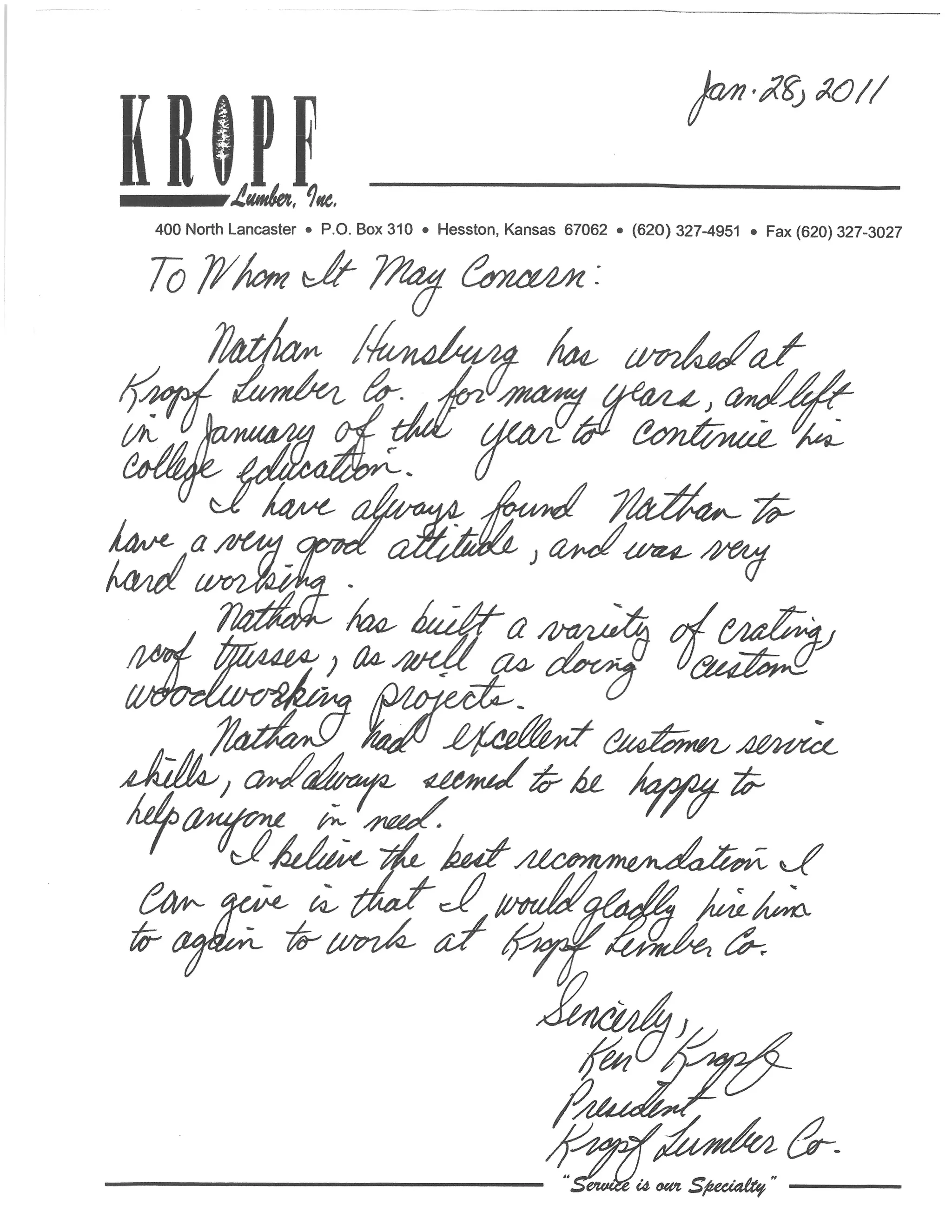 ken letter recomodation 2011 | PDF