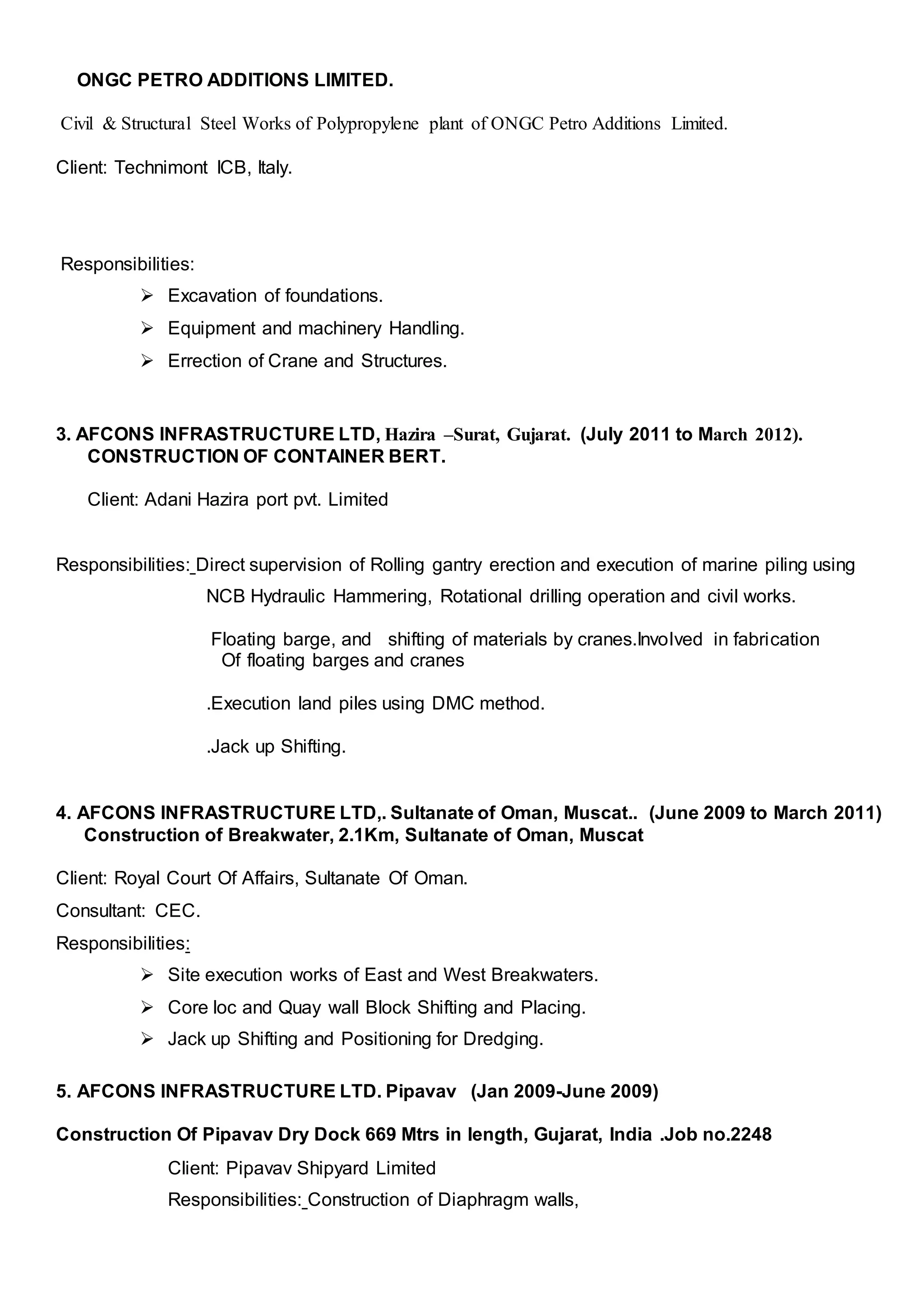 RESUME INAMDAR | DOCX | Civil Engineering Industry | Industries