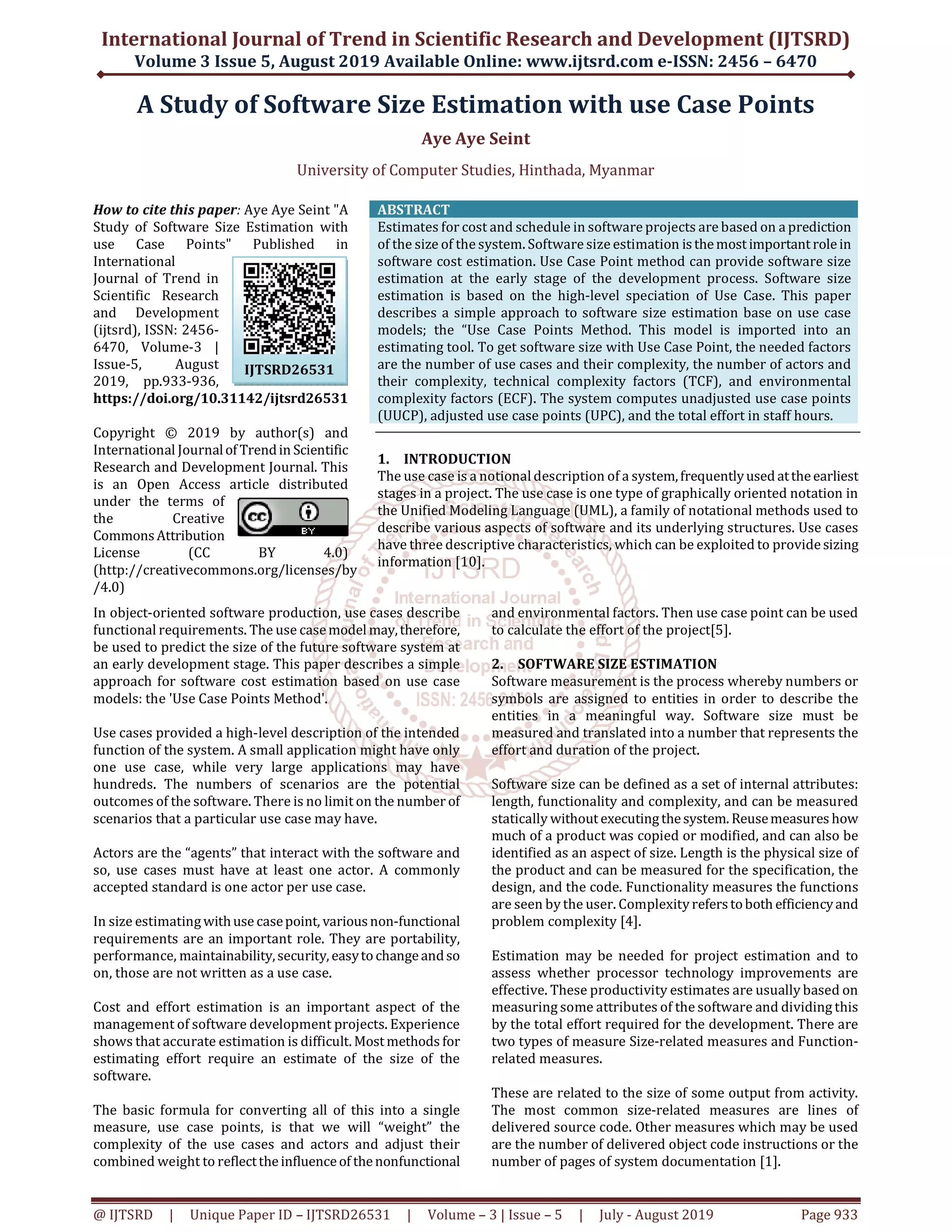 A Study of Software Size Estimation with use Case Points | PDF