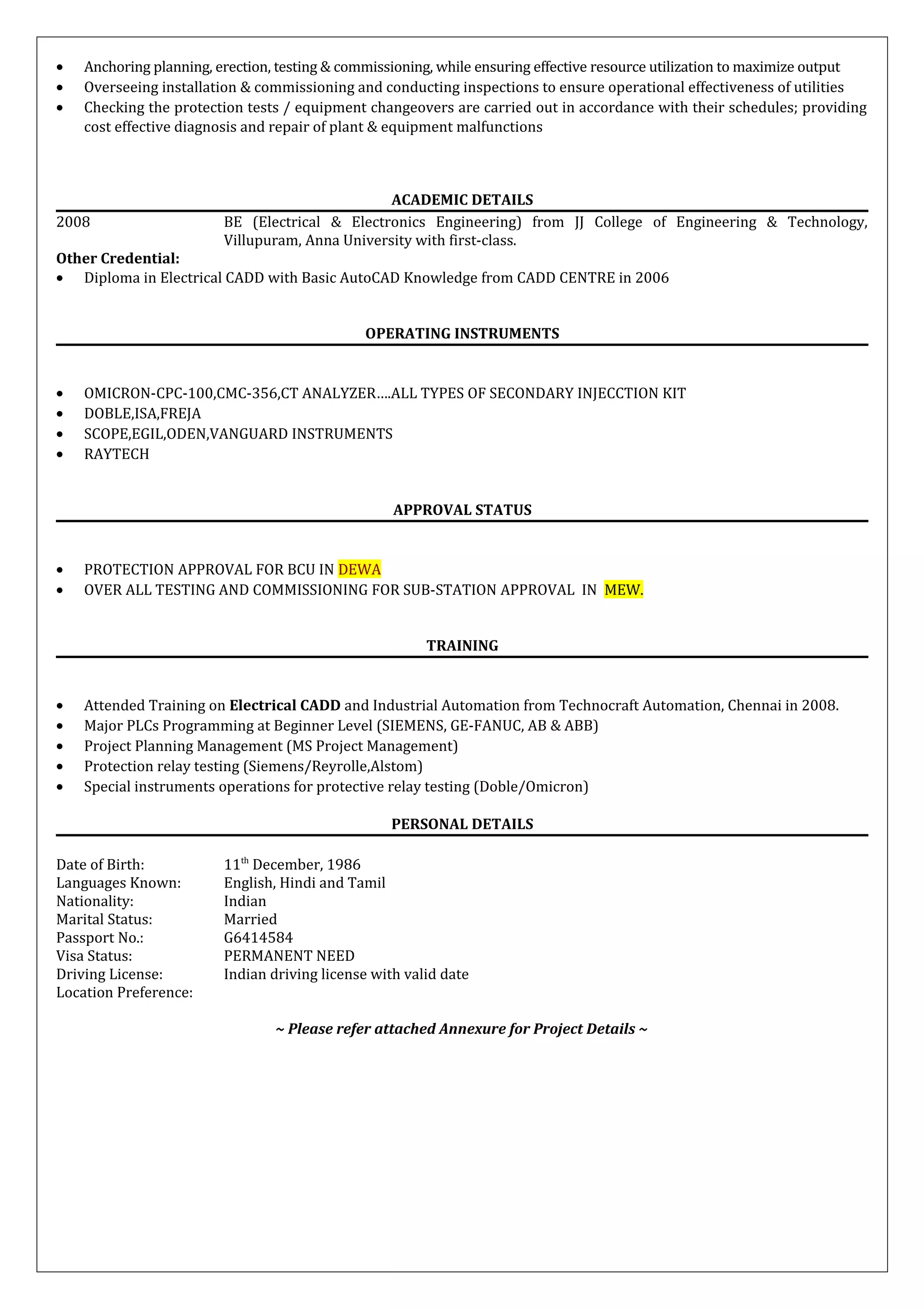 TESTING AND COMMISSIONING ENGINEER | DOC