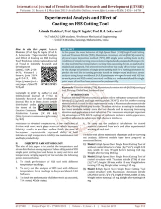 Experimental Analysis and Effect of Coating on HSS Cutting Tool | PDF